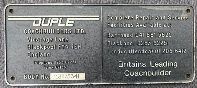 DUPLE WEST YORKSHIRE RCC Leyland UWY79X Bus Coach Body Plate Badge £40. ...