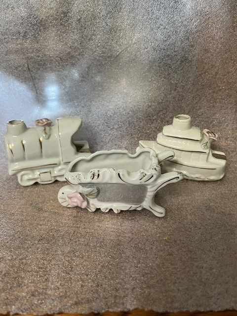 VINTAGE NIPPON 1940'S Porcelain Ship boat, Train, & Wheelbarrow Figure ...