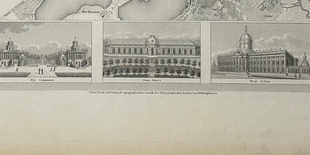 STADTPLAN VON POTSDAM, darunter 3 Teilansichten, Stahlstich von J ...