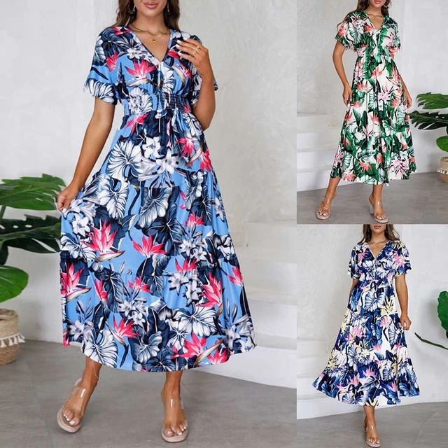 ROBE D' T D CONTRACT E imprim e florale manches courtes col en V robe ...