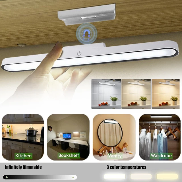 UNDER CABINET RECHARGEABLE LED Light Bar Magnetic Touch Control Study ...