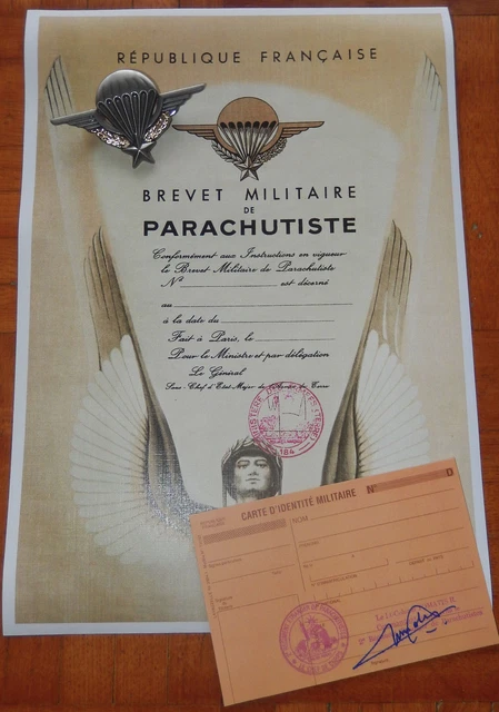 BREVET MILITAIRE DE Parachutiste - Urkunde+Abzeichen+Ausweis 2eme REP ...