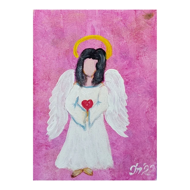ANGEL GUARDIAN AND Heart Original Painting Angel Wings Handmade Wall ...