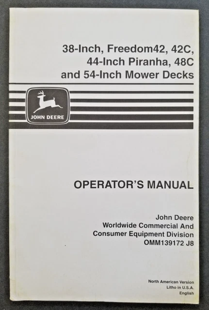 JOHN DEERE 38&-42C-44& Piranha-48C-54" Mower Decks Operators Manual $24 ...