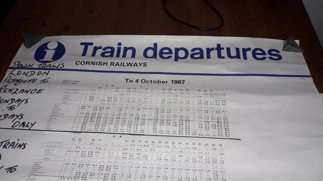 ORIGINAL BRITISH RAIL Railways Poster Timetable Cornish Railways ...