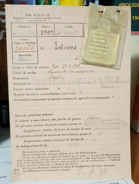 ITALIAN WW2: DOG Tag with document. Introna Francesco. Medic $35.00 ...
