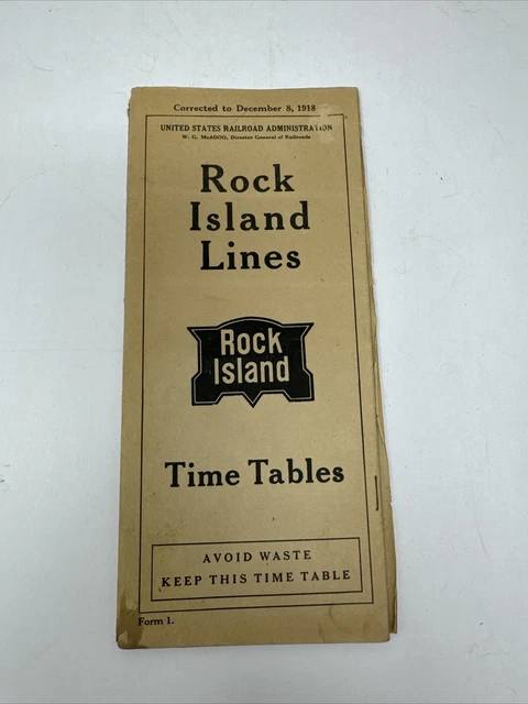 1918 ROCK ISLAND Lines Time Tables Railway Railroad Trains Antique $29. ...