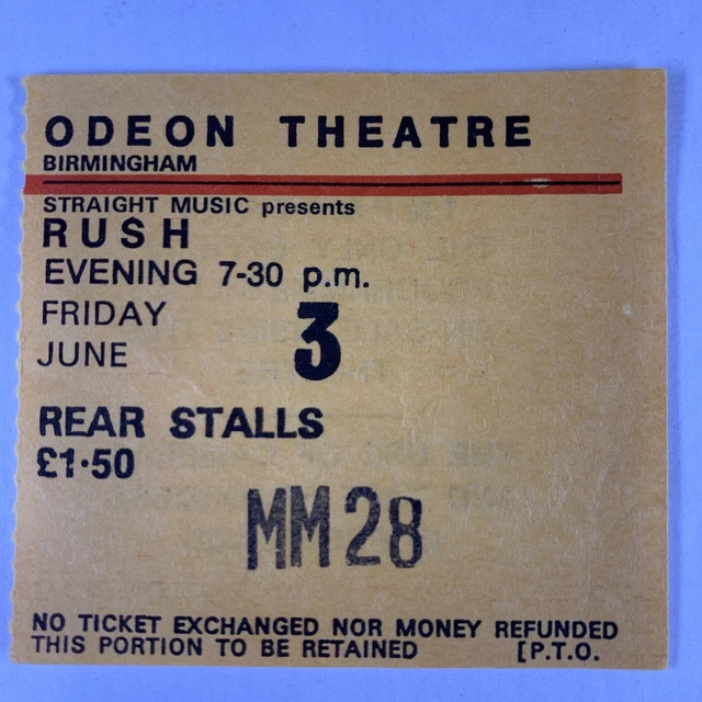 RUSH TICKET ORIG Vintage A Farewell To Kings Odeon Theatre Birmingham ...