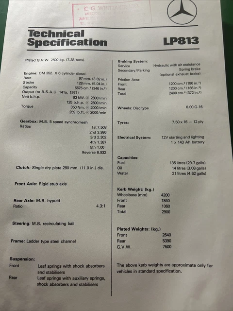 MERCEDES BENZ LP813 Diesel Truck Technical Specification Brochure ...
