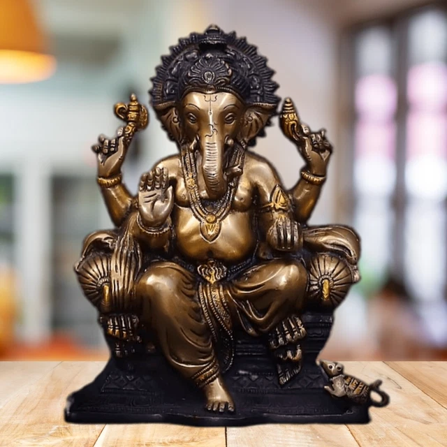 BRASS GANESHA STATUE Hindu God Ganesh Elephant Lord Figurine Idol ...