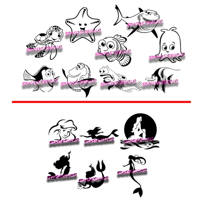 FINDING NEMO LITTLE Mermaid Ariel Fake Tattoo Stencil Mylar Reusable ...