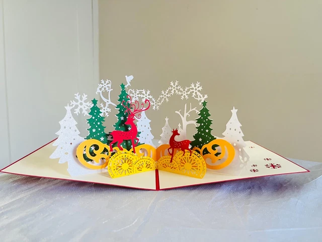 HANDMADE 3D POP Up Luxury Greeting Card Christmas Tree Reindeer Sleigh ...