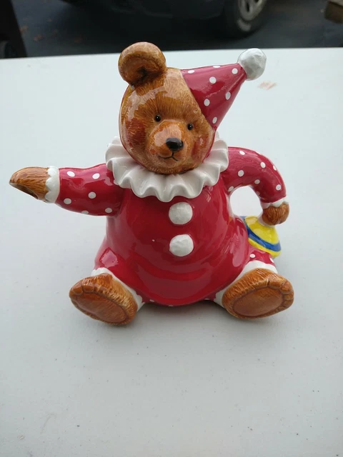 VINTAGE 1983 SCHMID Gordon Fraser Teddy Bear Clown TEA POT Music Box ...