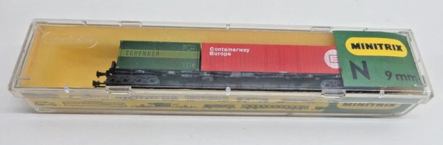 MINITRIX 3512 N Stake Wagon With 2 Containers 4-achsig short Coupling ...