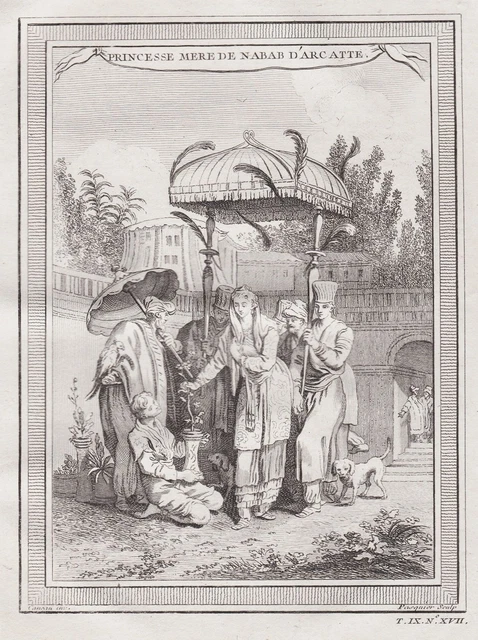 ORIGINE INDE CARNATIC Sultanate Nawab Roi King Engraving Gravure sur ...