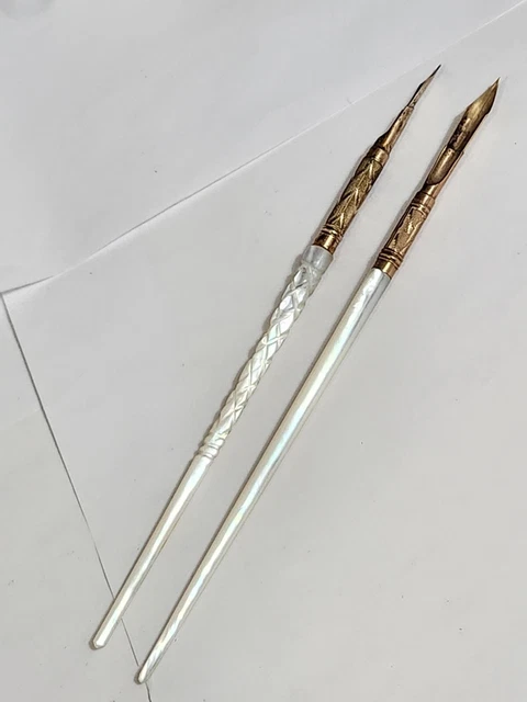 ANTIQUE VICTORIAN INK Dip Pen lot carved Pearl handle No 1 & 2 $69.99 ...