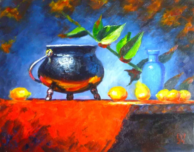 LEMON STILL LIFE Primary colors Original oil painting Wall Art Canvas ...
