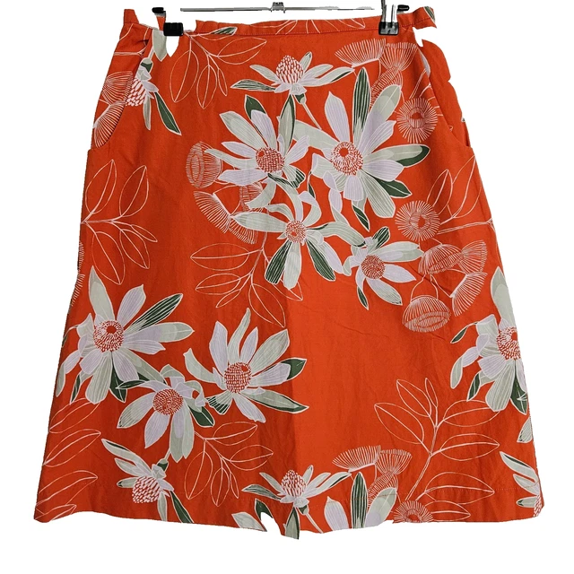 NANCYBIRD SKIRT SMALL Orange Floral A-Line Cotton Designer Melbourne ...