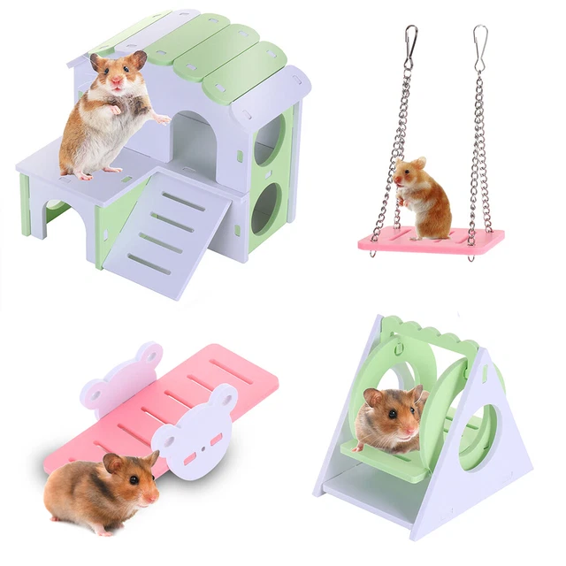 DIY TRIANGLE SWING Exercise Hamster House Wooden Play Toys Set Hanging ...