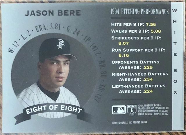 1994 DONRUSS MOUND Marvels Carte Insert Jason Bere Chicago White Sox ...