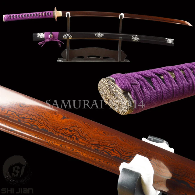 PURPLE ITO SAGEO Japanese Samurai Katana Sword Bloody Folded Steel ...