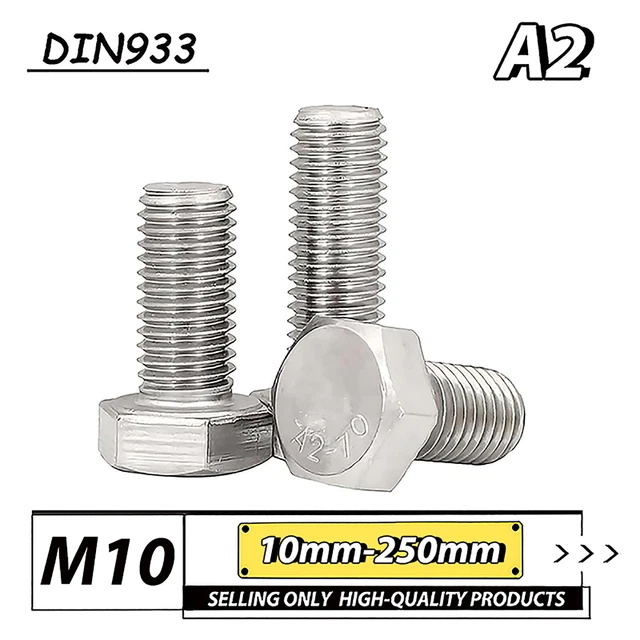 M10 - 10MM SET SCREWS HEX HEAD FULLY THREADED BOLTS A2 STAINLESS STEEL - DIN 933 $1.10 - PicClick AU
