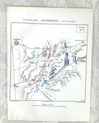 1890 ANTIQUE MILITARY Map of The Battle of Austerlitz 1805 The ...
