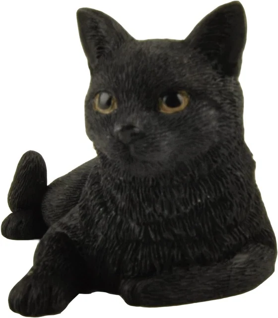 3 INCH BLACK Cat Posing Hand Painted Mini Figurine Statue Sculpture ...