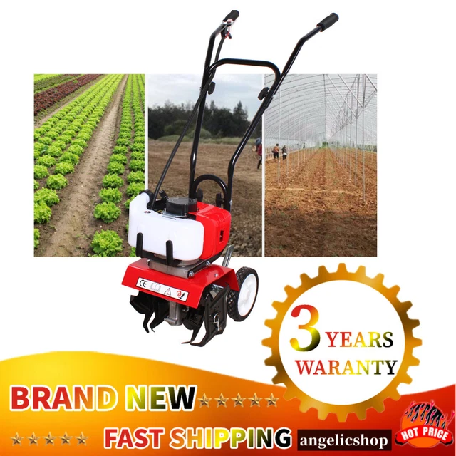 GARDEN PETROL MINI Tiller Lawn Soil Cultivator Rotovator 2 Strokes 52cc ...