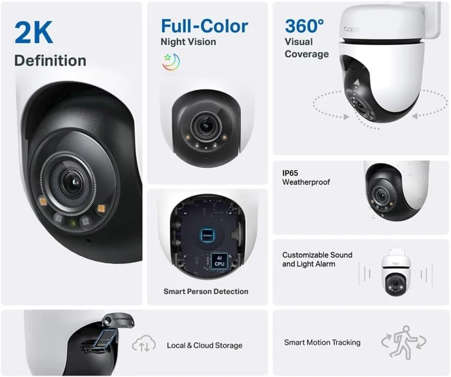 TP-LINK OUTDOOR SMART Security Wi-Fi Camera, 2K, Full-Colour Night Vision, 360°, $149.46 ...