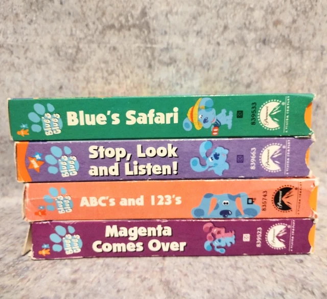 4 BLUE'S CLUES VHS Lot Magenta Comes Over ABCs 123s Stop Look Listen ...