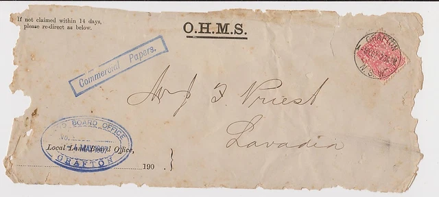 (SF3) 1907 NSW Envelope OHMS land board 1d Red OS NSW Perf (Front Only ...