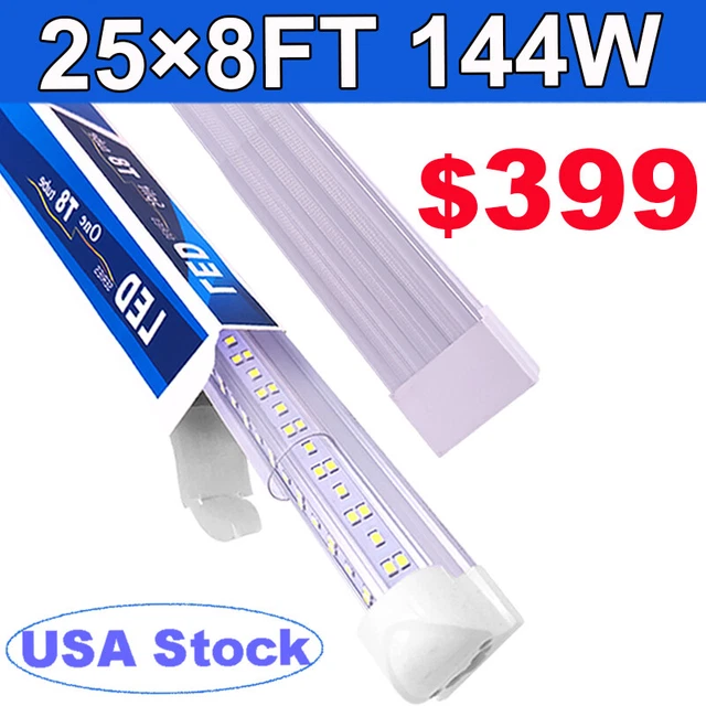 25 PACK 8FT LED Tube Light Bulb T8 144W High Output Ceiling Shop Garage ...
