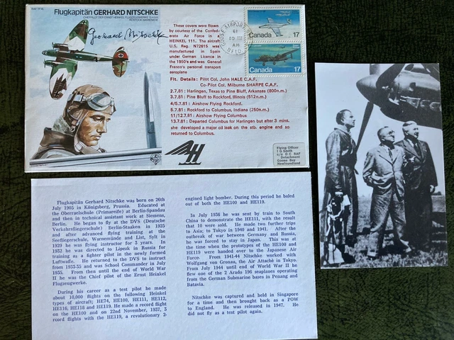 RAF COVER - GERHARD NITSCHKE - Heinkel Test Pilot, WW2, POW - Signed ...