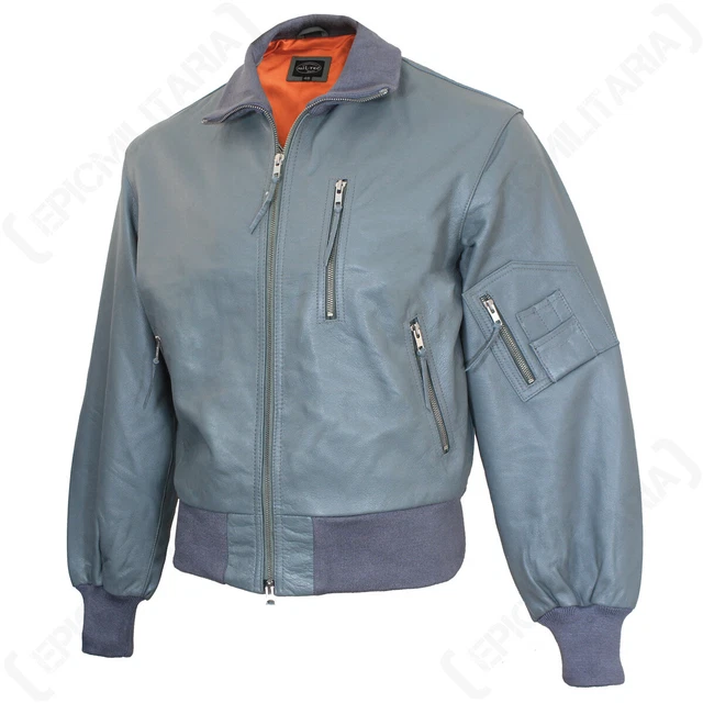 GERMAN GREY LEATHER Pilot Flight Jacket - Repro Military Flying Coat ...