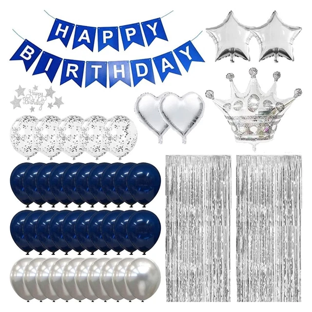 LATEX SILVER Happy Birthday Banner DIY Navy Blue Women EUR 18,23 ...
