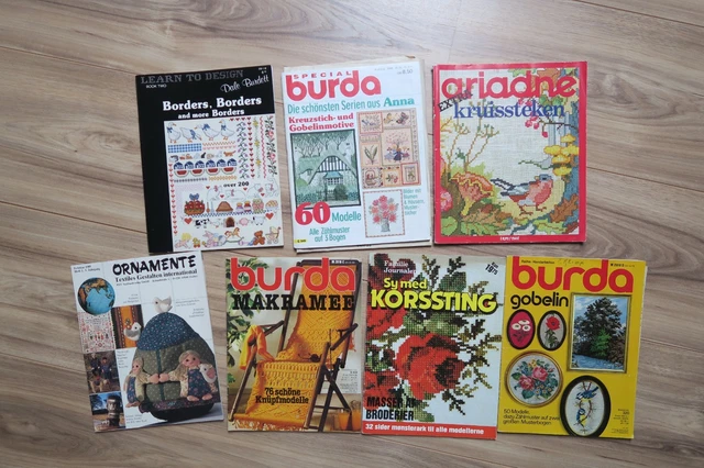 7 X STICKEN Kreuzstich Burda Ariadne Bordüren Makramee Gobelin Muster ...