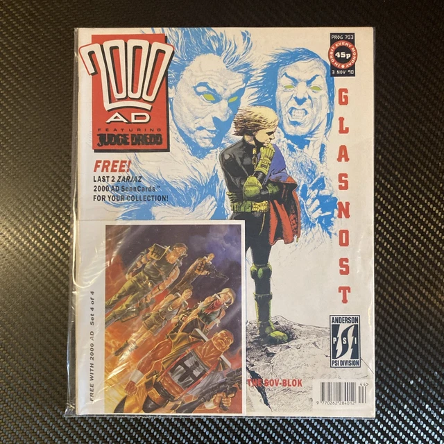 2000AD FEAT JUDGE Dredd Prog 703 3rd November 1990 + 4of4 Postcard set ...