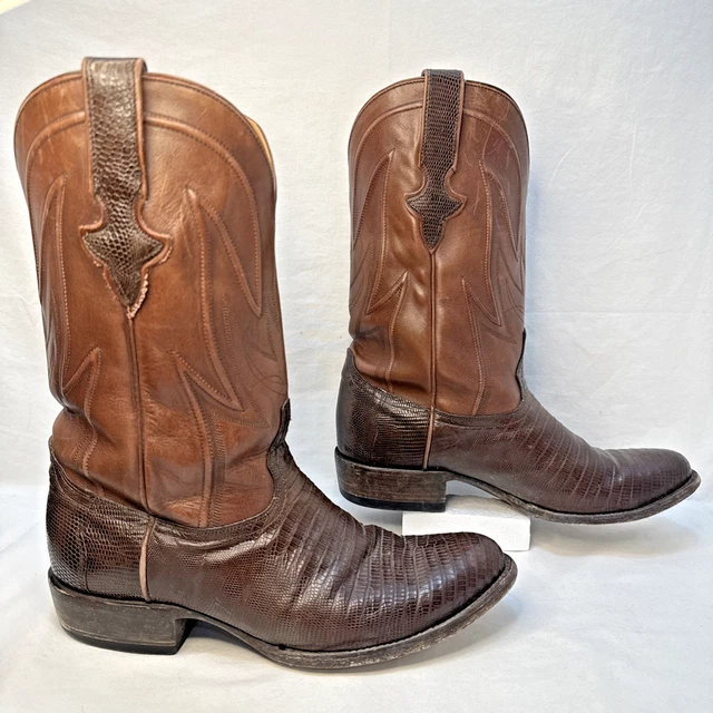 JRC & SONS Bootmakers Lizard Western Cowboy Boots Size 10 EE wide Brown ...