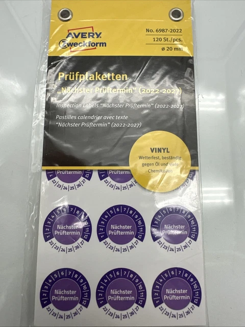 AVERY ZWECKFORM 120 Stück Prüfplaketten Nächster Prüftermin 2022-2027 (widerstan EUR 15,00 ...