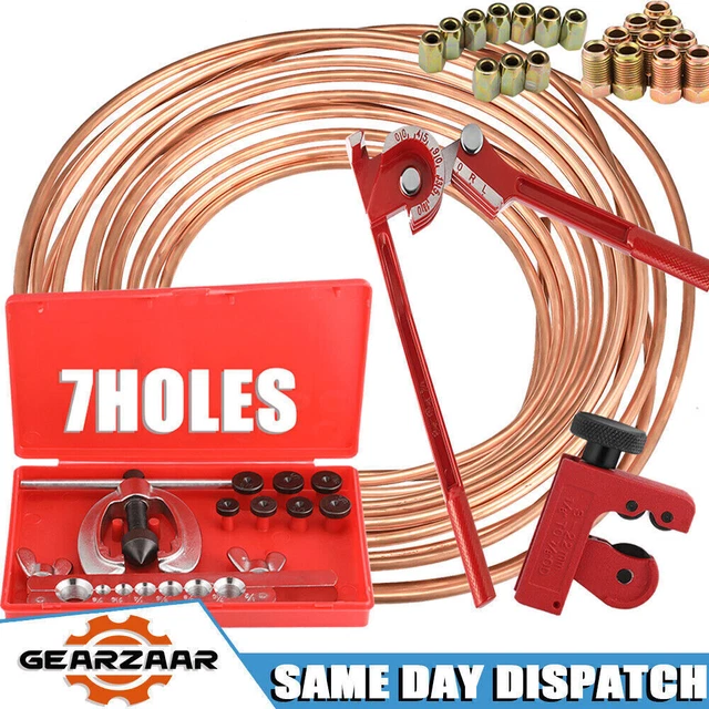 BRAKE LINE PIPE Repair Kit 3/16" 25FT Copper Pipe Flaring Tool +20 Nuts ...