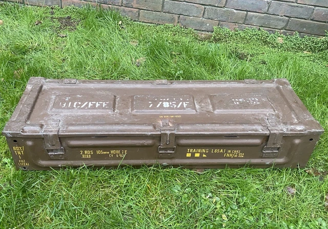 BRITISH ARMY - Military 105mm 2RDS Large Metal Ammo Ammunition Storage ...