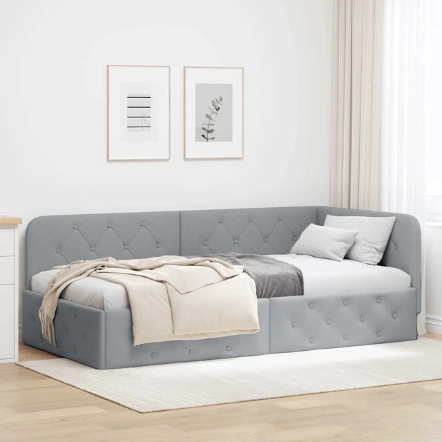 CORNER BED FRAME with Headboard Light Grey 100 x 200 cm Fabric vidaXL £ ...