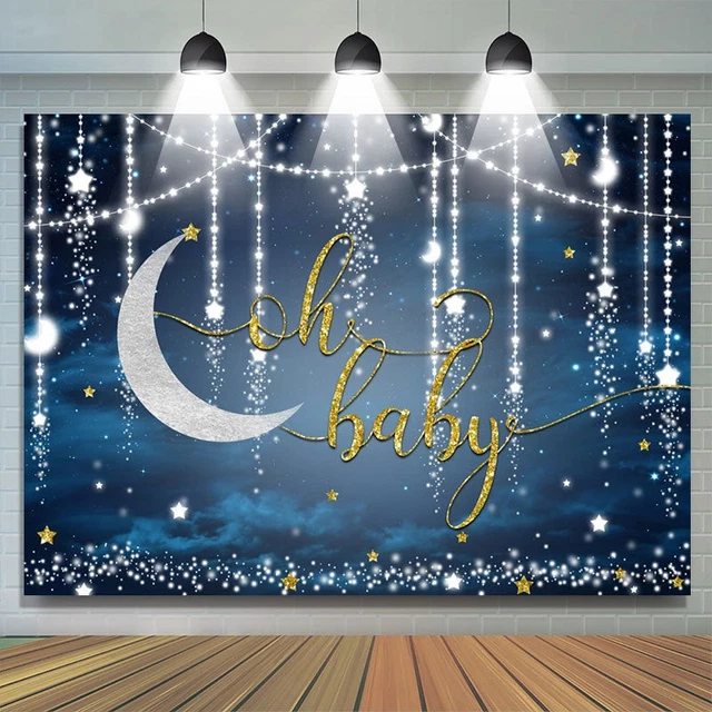 GLITTER NIGHT BLUE Moon Stars Baby Shower Backdrop $38.01 - PicClick AU