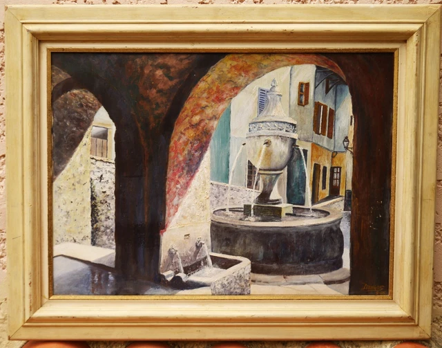 GRAND TABLEAU SIGNÉ Dangos: fontaine de St Paul de Vence, Provence EUR 20,00 - PicClick FR