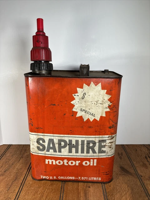 VINTAGE SAPHIRE TWO Gallon Motor Oil Can Gulf Garage Advertising EMPTY ...
