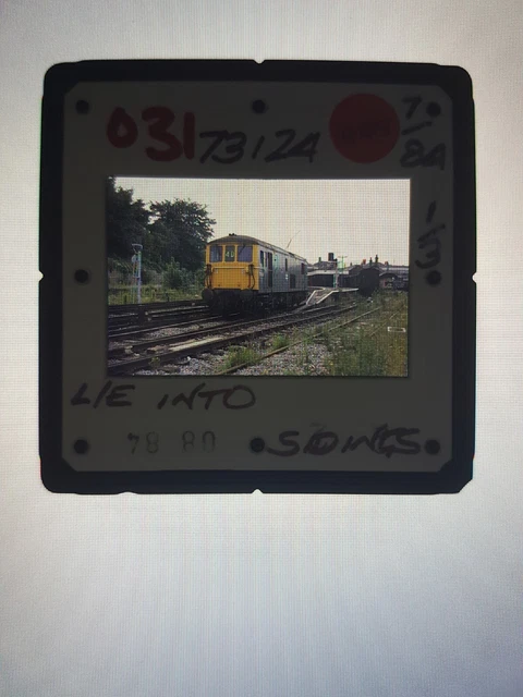 ORIGINAL 35MM RAILWAY Slide : Class 73 124 L/E through unknown station ...