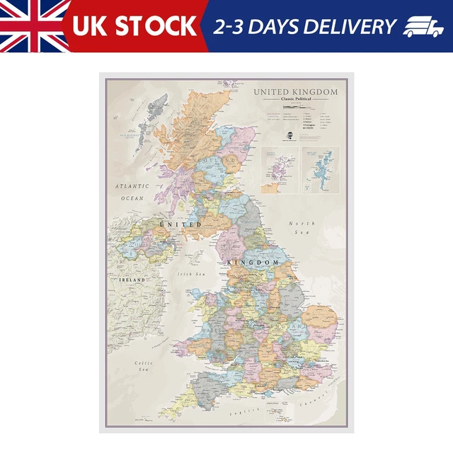 UK MAP - Classic Wall Map Of The United Kingdom Poster - Front ...