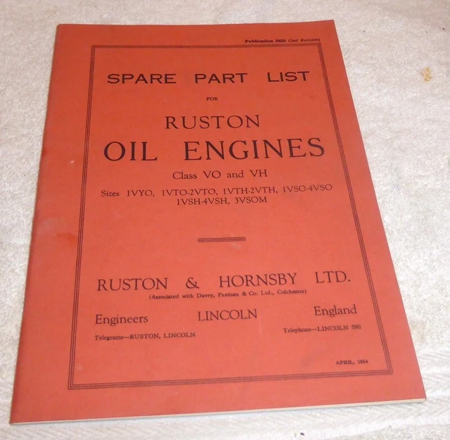VINTAGE SPARE PARTS list for Ruston oil engines Class VO & VH mint ...