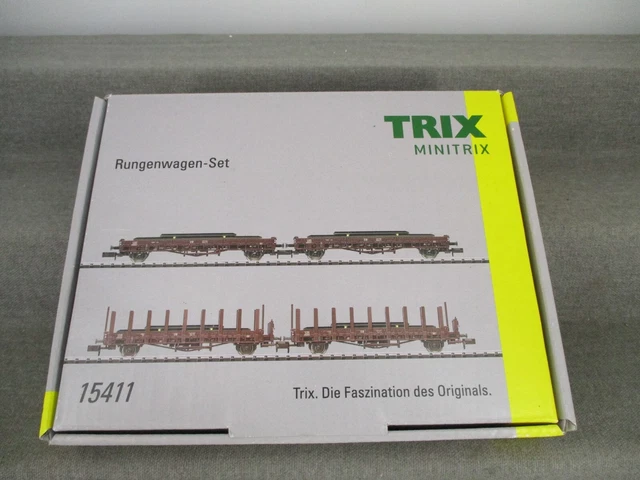 MINITRIX SPUR N 15411 Rungenwagen-Set Rmrso 31 der DB 4 stück in OVP ...